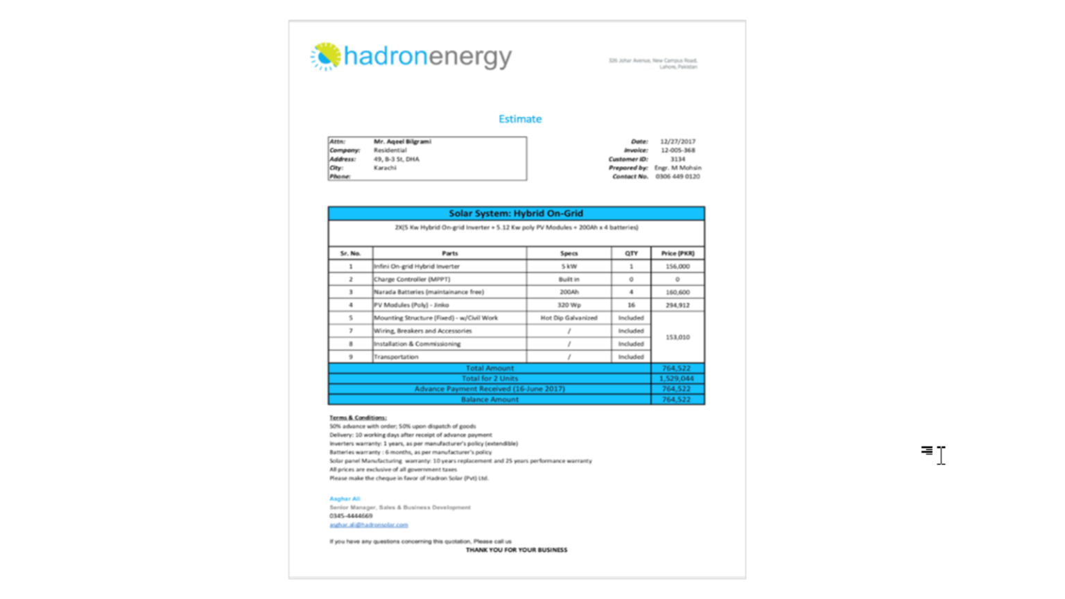 Implementation – Hadron Energy